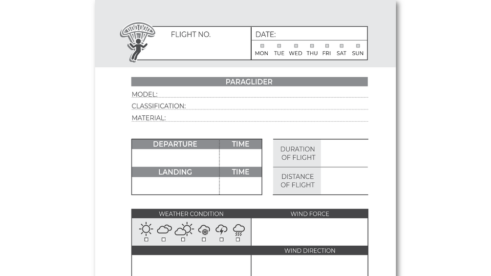 Paragliding Logbook Interior - 110 Pages