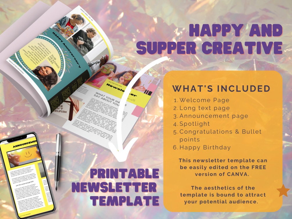 Happy and Super Creative Newsletter Template | Printable Newsletter ...