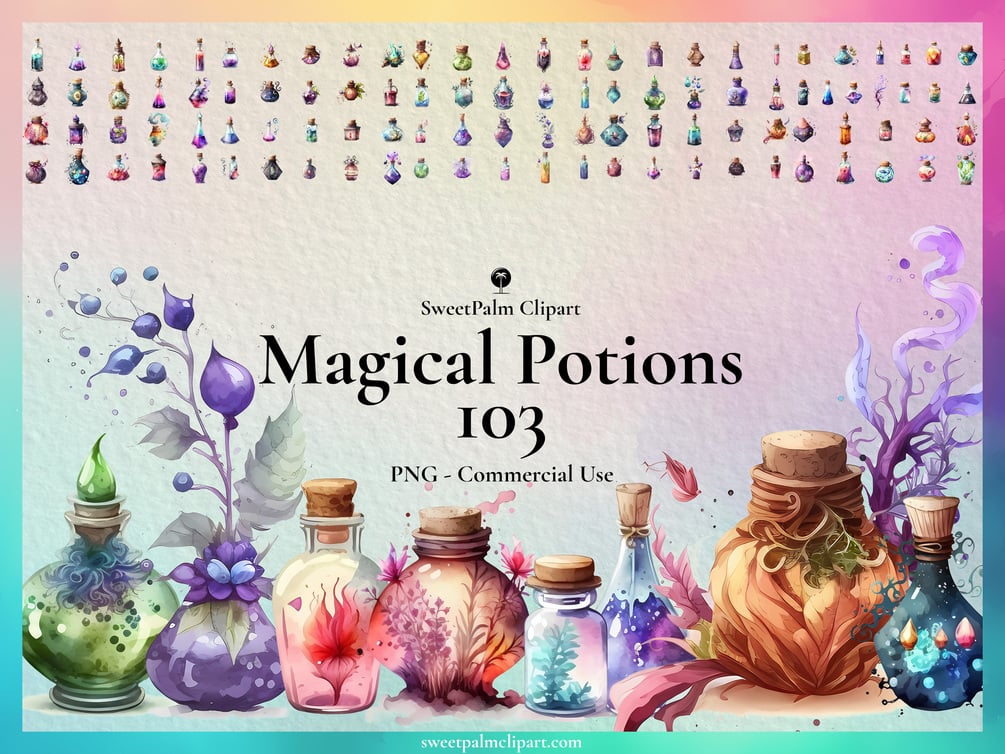 103 PNG Magical Potions Clipart, Fantasy Bottles Bundle, Mythical ...