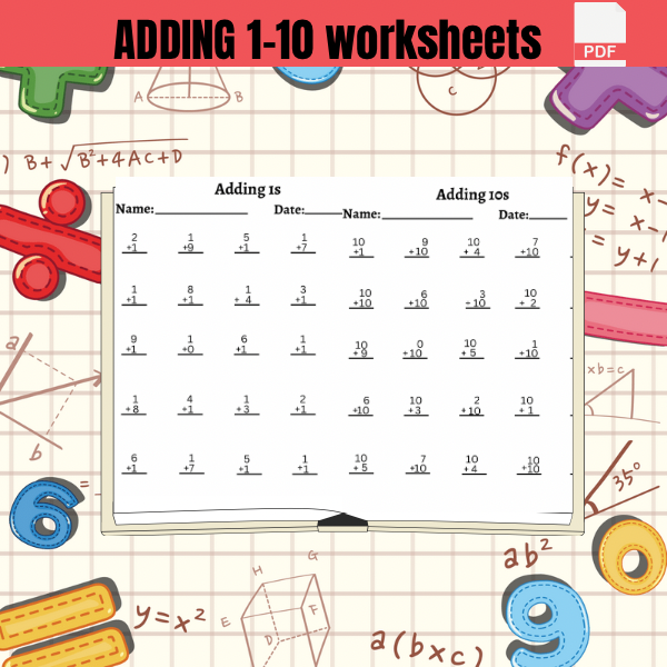 Adding 1-10 Math Worksheets
