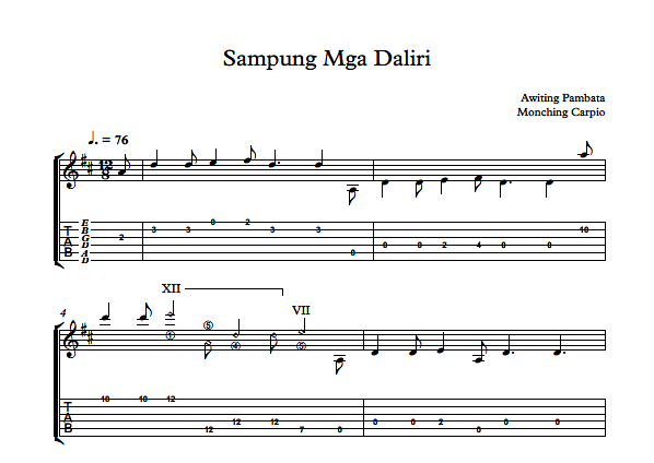 Sampung Mga Daliri for Solo Guitar