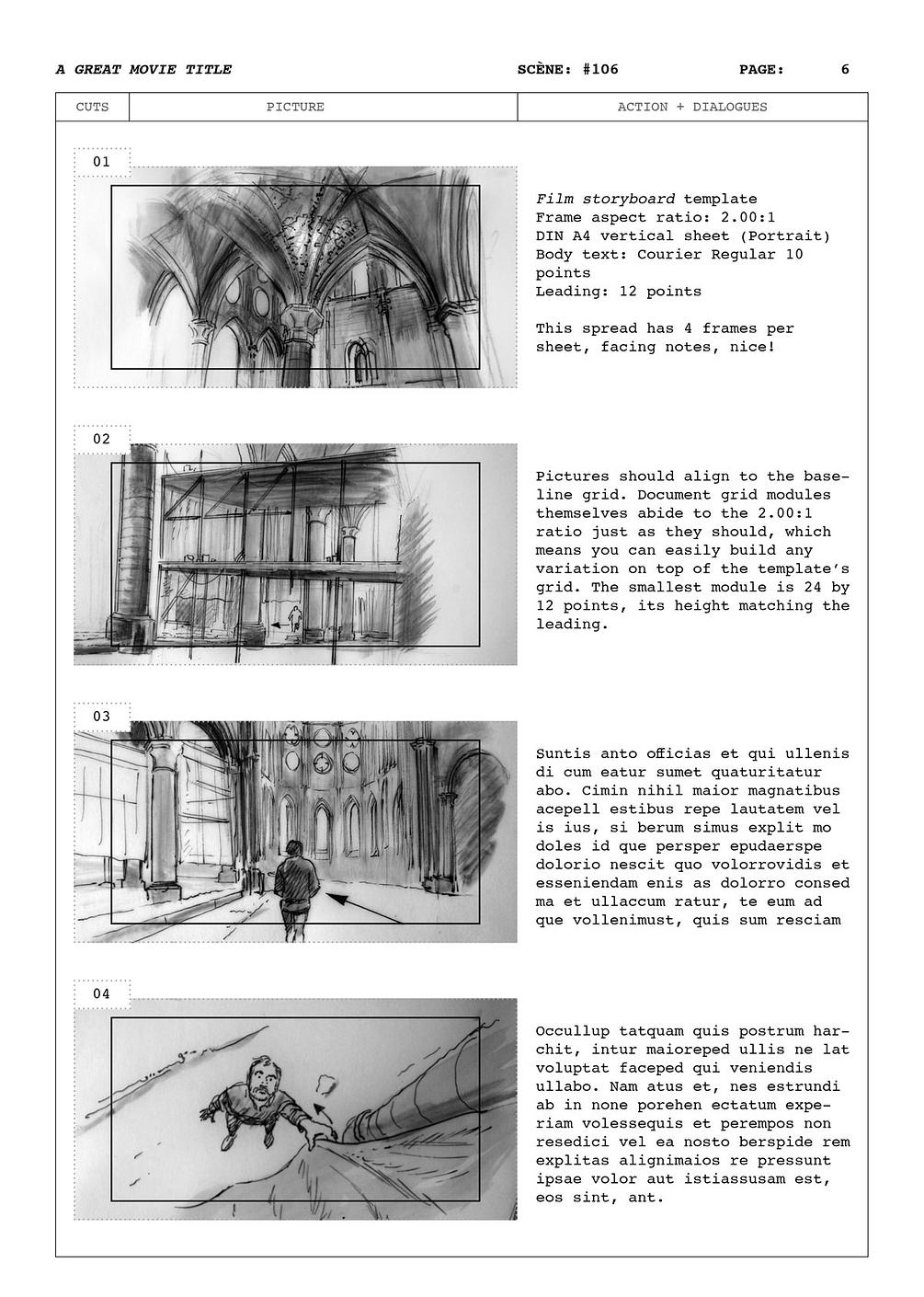 InDesign Storyboard Template 2 00 1 Courier 10 On DIN A4 Vertical With 