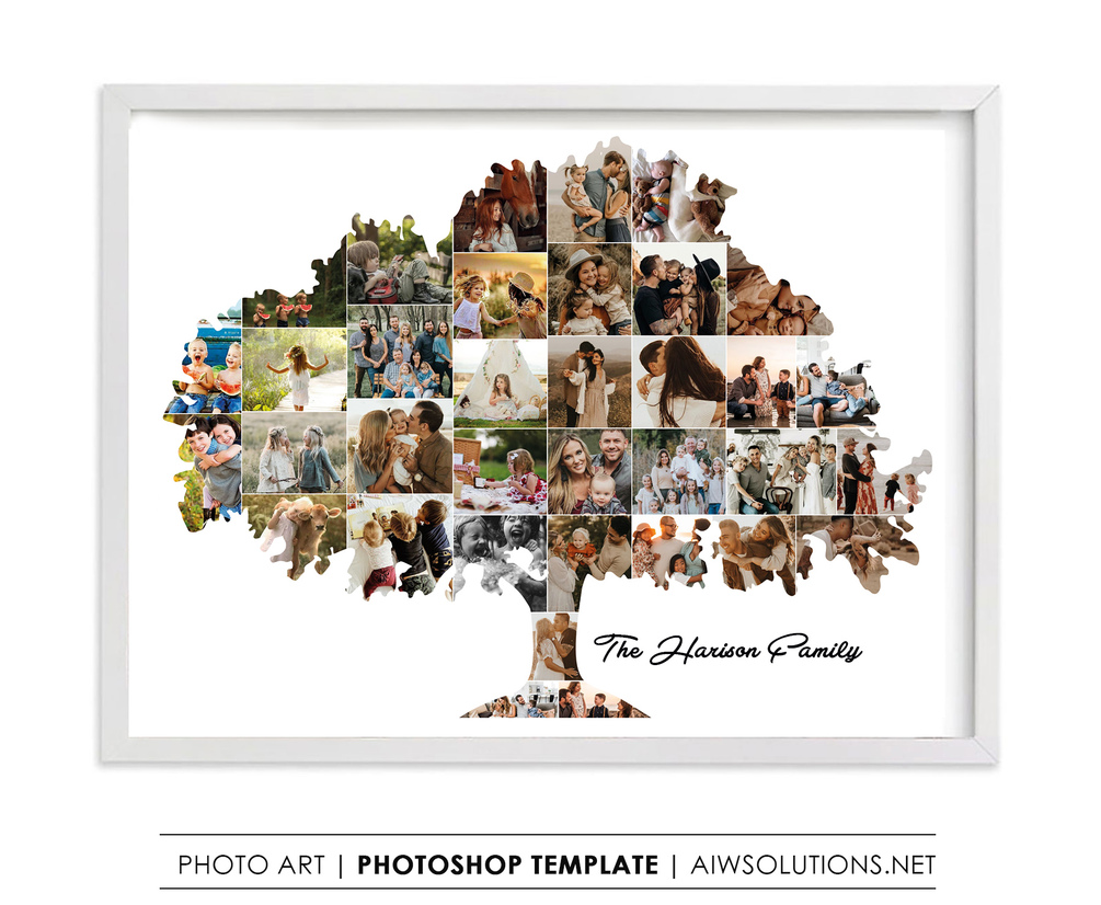 Big Family Tree Shape Photo Collage Template, Gift for family Id144