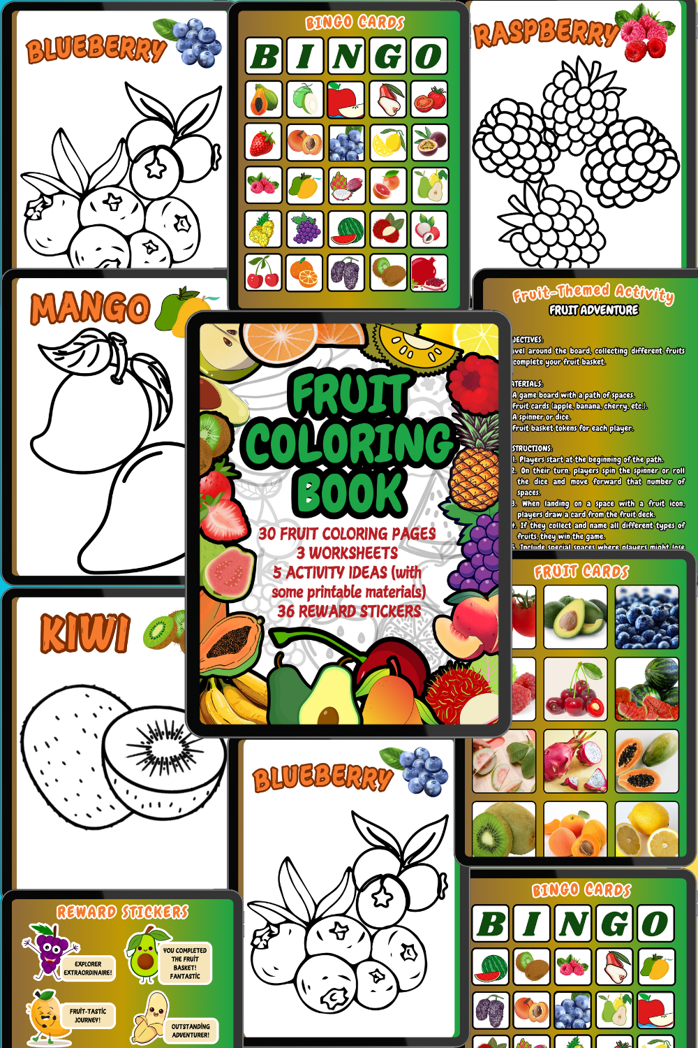 BUNDLES: 30 Fruit Coloring Pages, Worksheets, Games with Printable ...