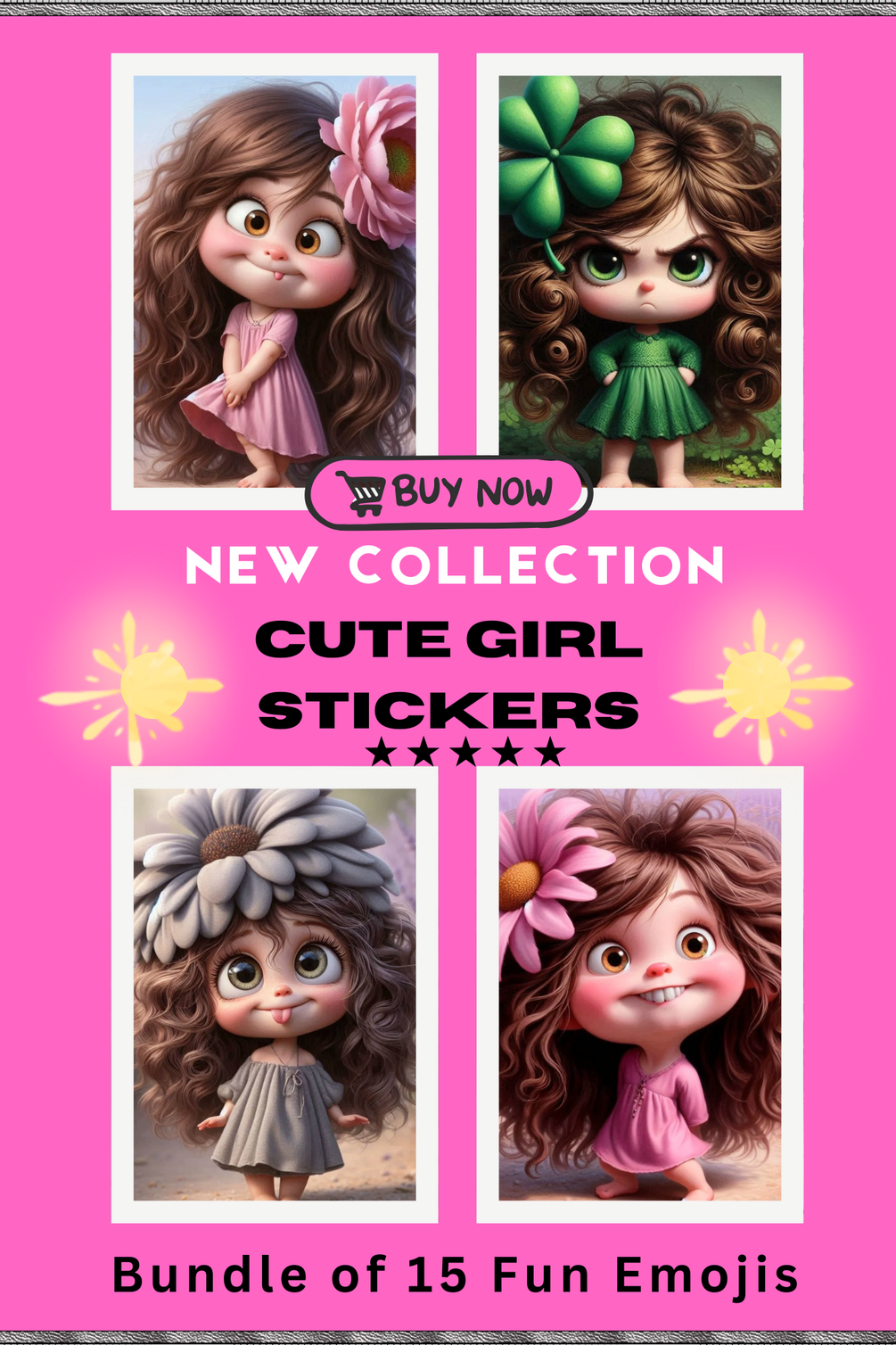 15 Cute Little Girl Emoji Stickers – Fun Chat Expressions Pack