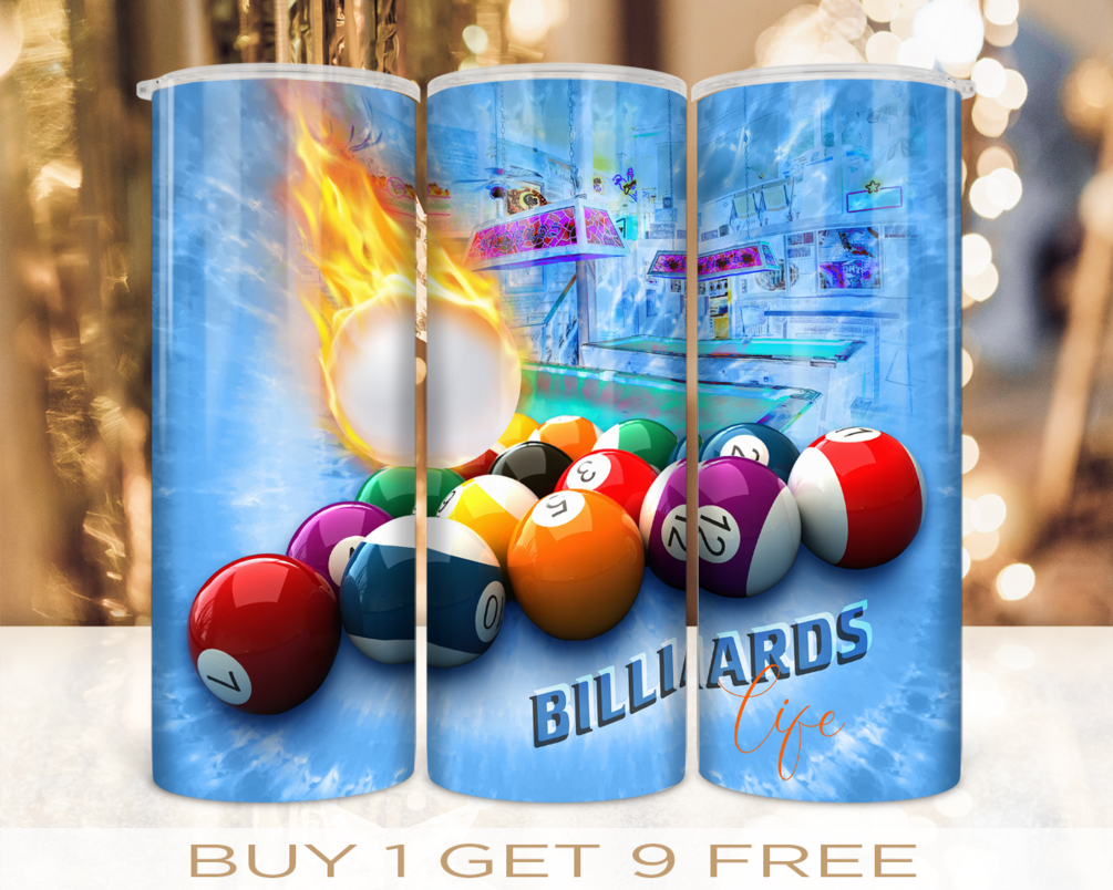 20 oz Skinny Tumbler Wrap Billiards Design Sublimation Straight and ...