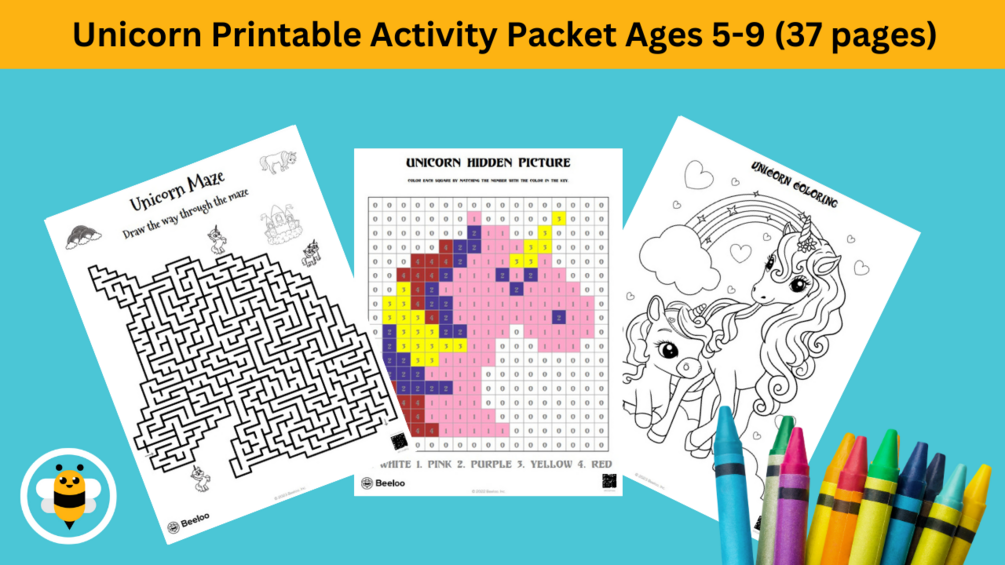 Unicorn Themed Printable Activity Packet Ages 5-9 (37 Pages)