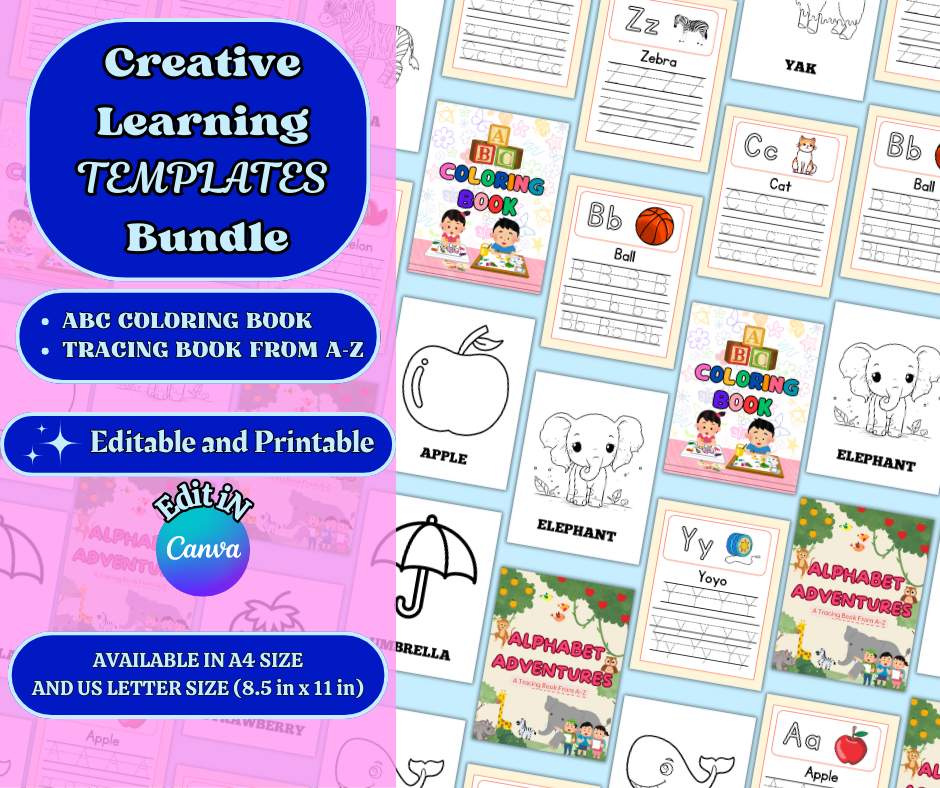 CREATIVE LEARNING TEMPLATES BUNDLE | TRACING BOOK EDITABLE CANVA ...