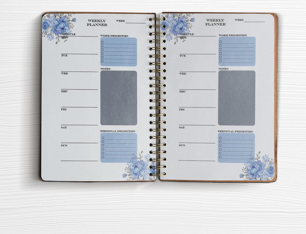 Blue weekly planner, Blue weekly work planner, Blue timetable planner ...