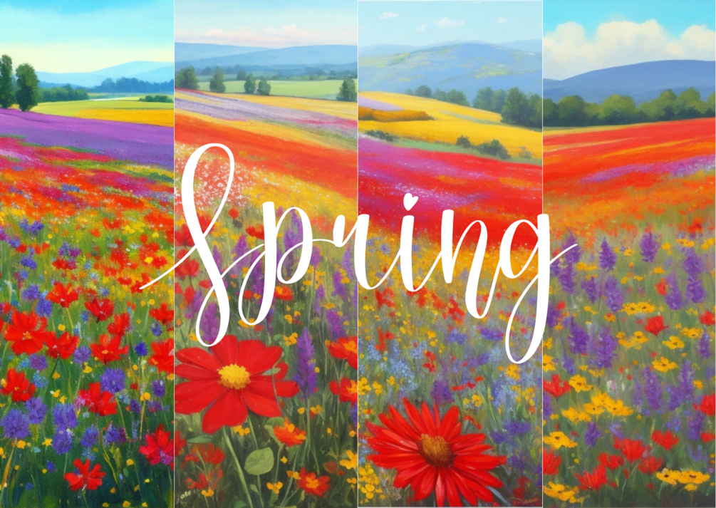 4 coulorful pictures representing the spring
