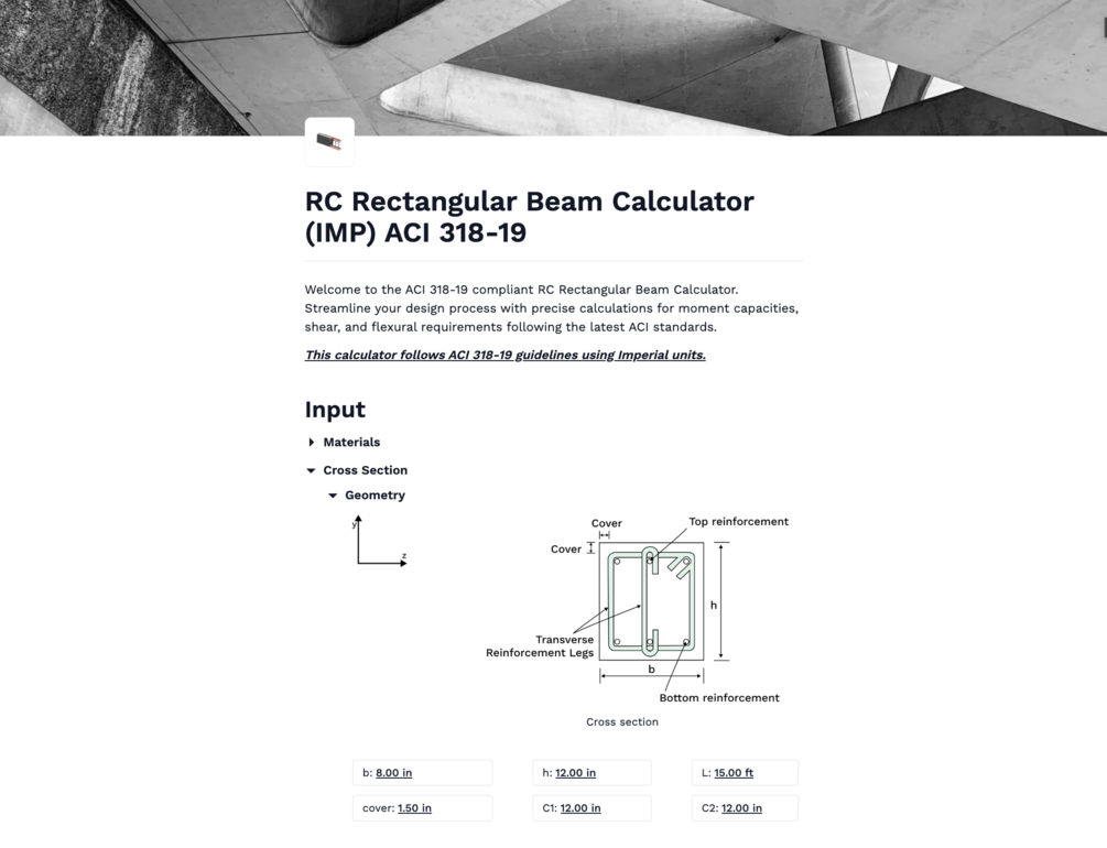 CT Calculation: RC Rectangular Beam Calculator (IMP) ACI 318-19 ...