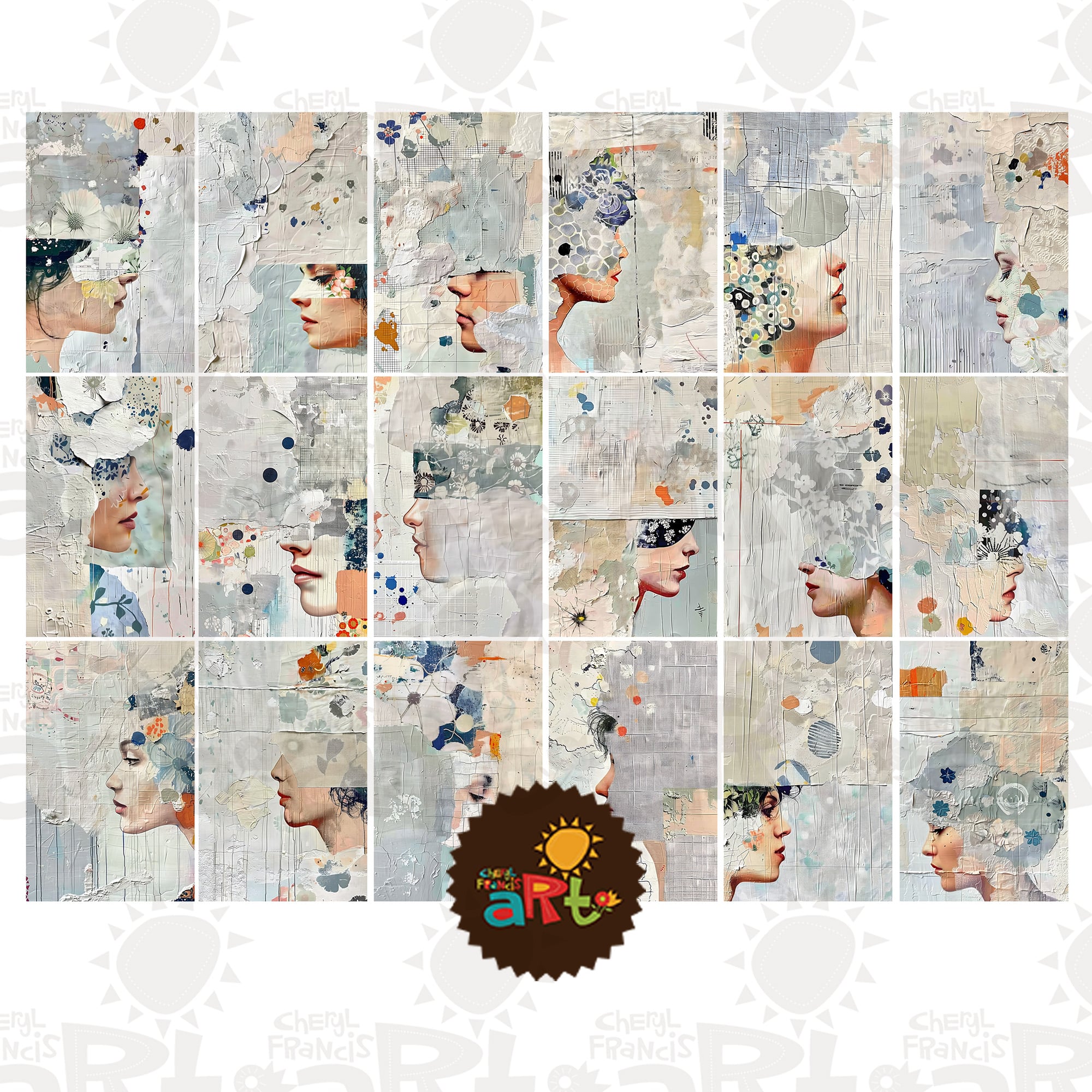 18 pc White Art Collage Mixed Media Profile Printable Junk Journal Half ...