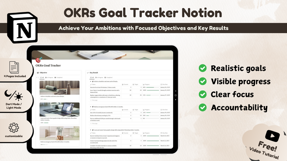 Goal Tracker OKRs Notion
