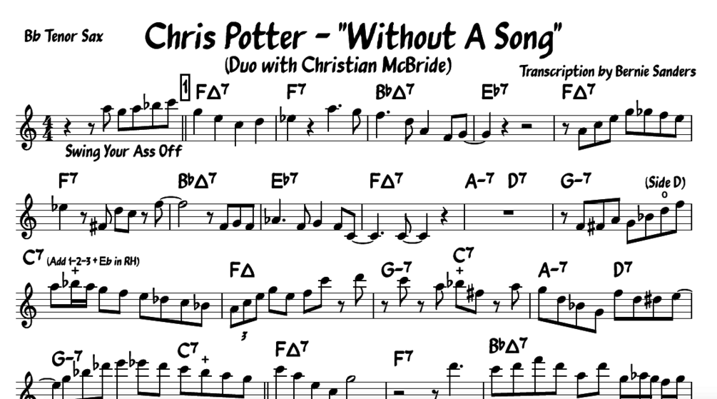 Chris Potter Transcription "Without A Song" (Bb)
