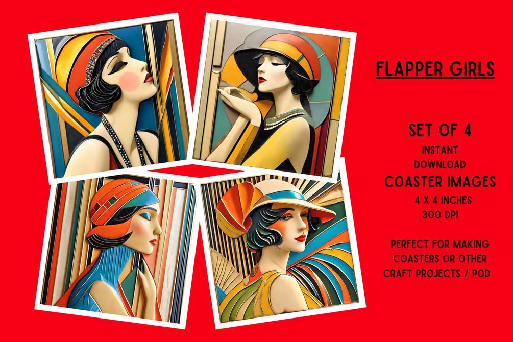 FLAPPER GIRLS - Coaster Images - Set of 4 - Instant Download