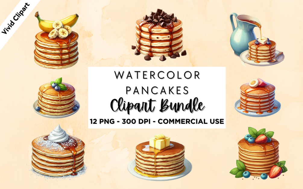 Watercolor Pancakes Clipart Bundle