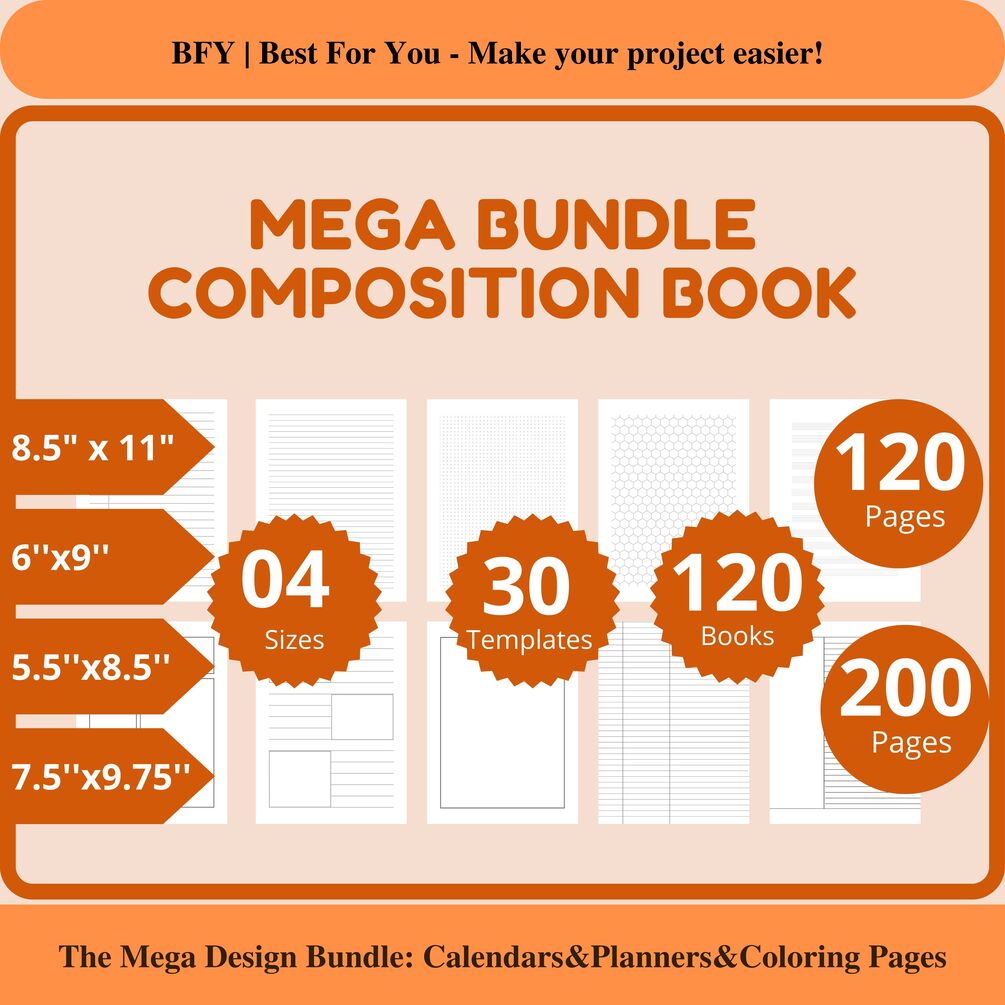 The Mega Design Bundle | Printable Composition Notebook Collection 5.5''x8.5''-6''x9''-8.5''x11 ...
