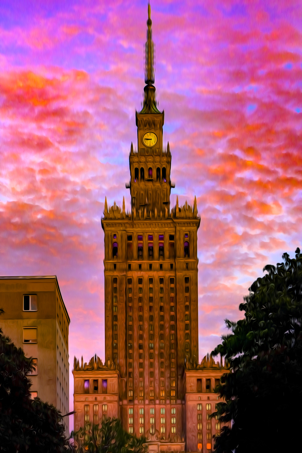Palace of culture at sunset - Warsaw