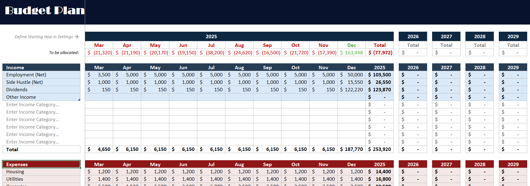 Excel Personal Budget Template