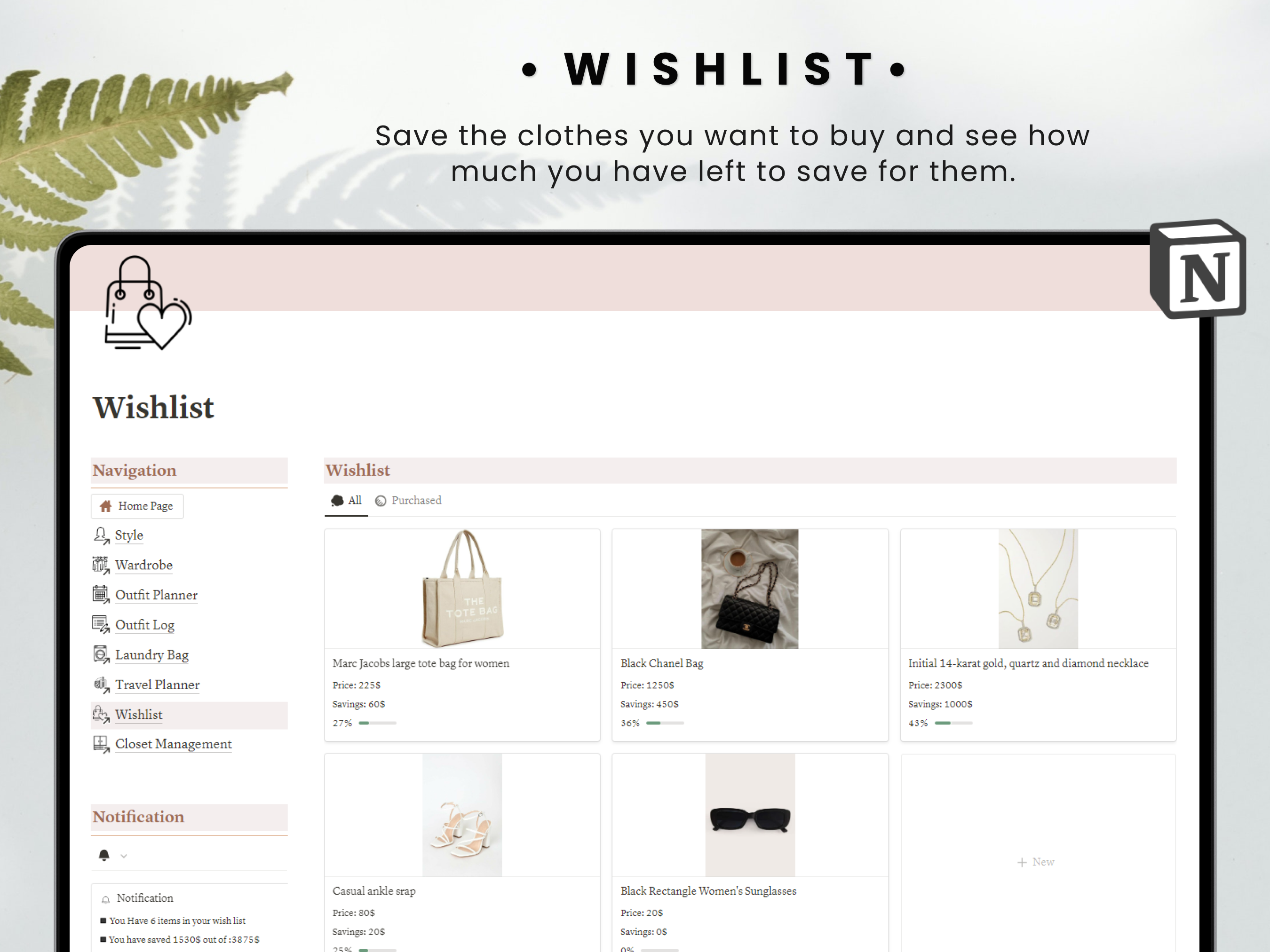 Notion Template Wardrobe Manager & Outfit Planner: Aesthetic Notion ...