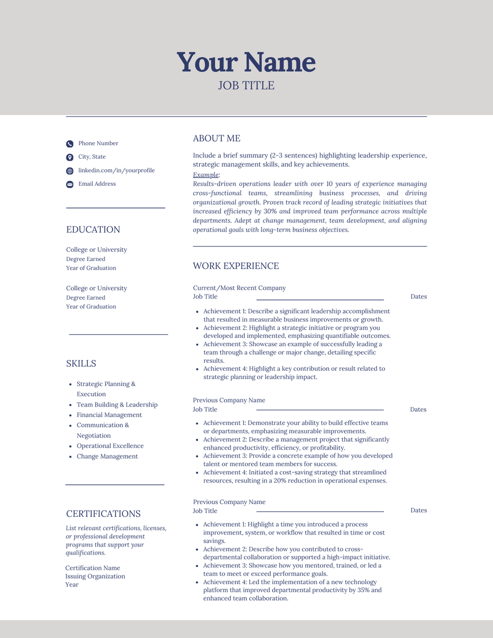 Management & Leadership Resume Kit (ATS-Friendly) + Matching Cover Letter