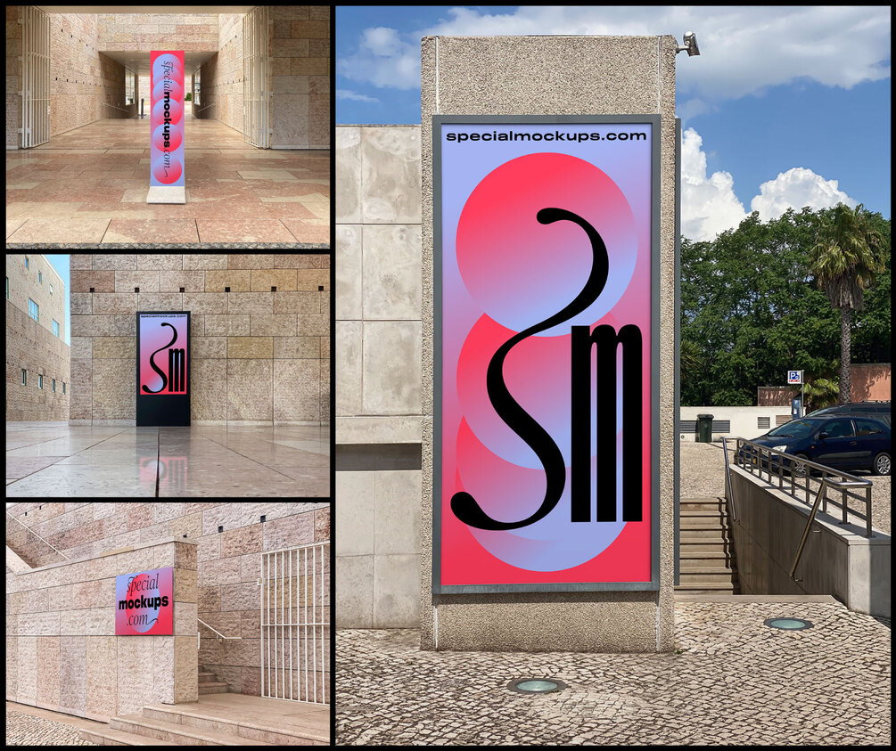 4 Mockups Pack v1 — Poster, Banner, Display & Wall Sign, PSD