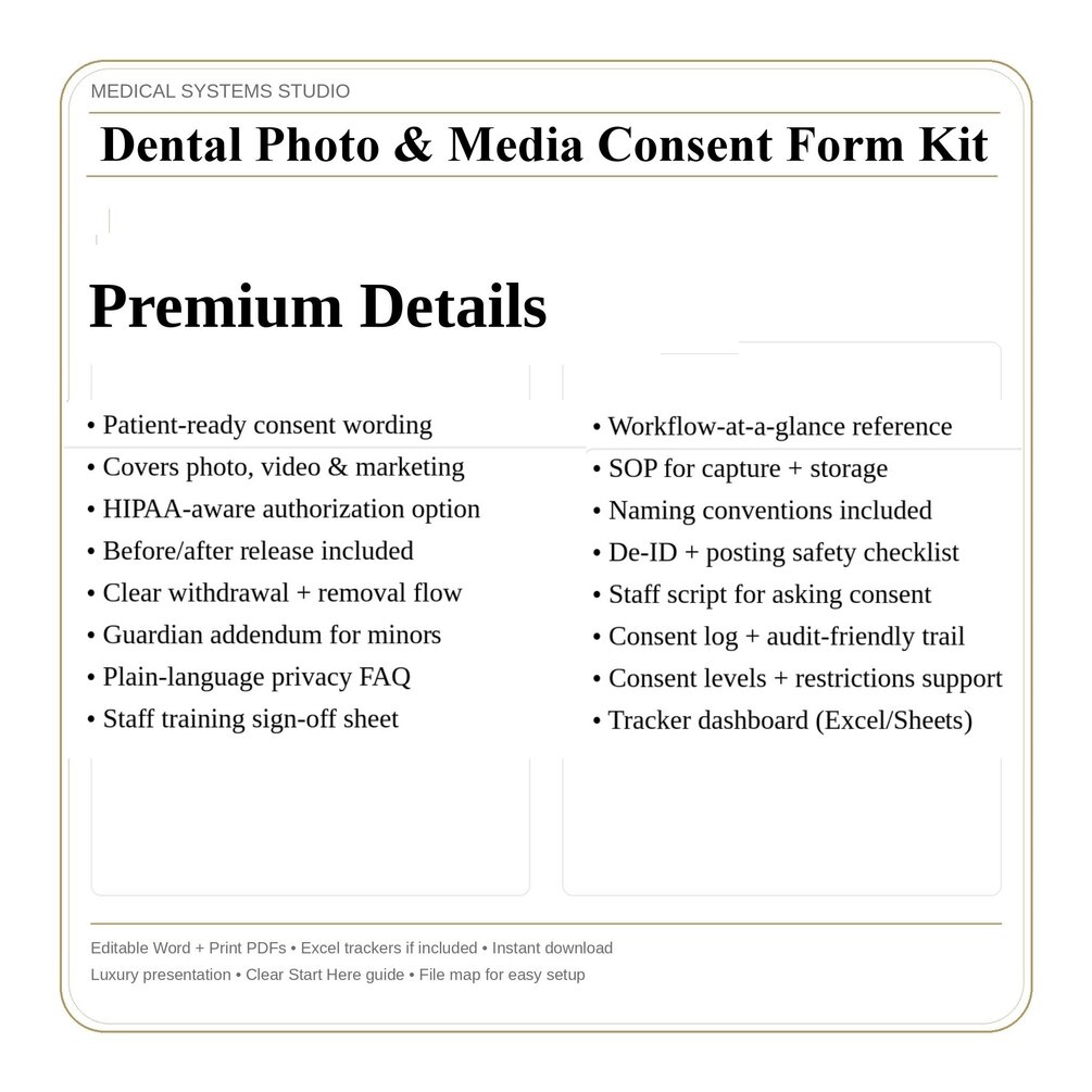 Dental Photo & Media Consent Form Kit | HIPAA Marketing Authorization ...