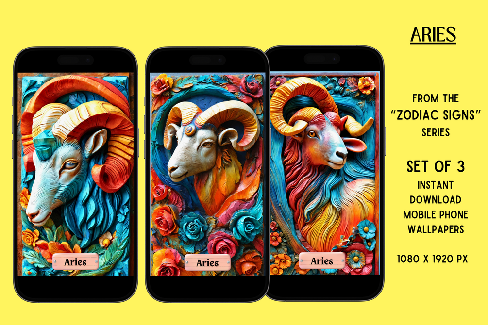 Mobile Phone Wallpapers / Instant Download / 3 PNG (Aries)