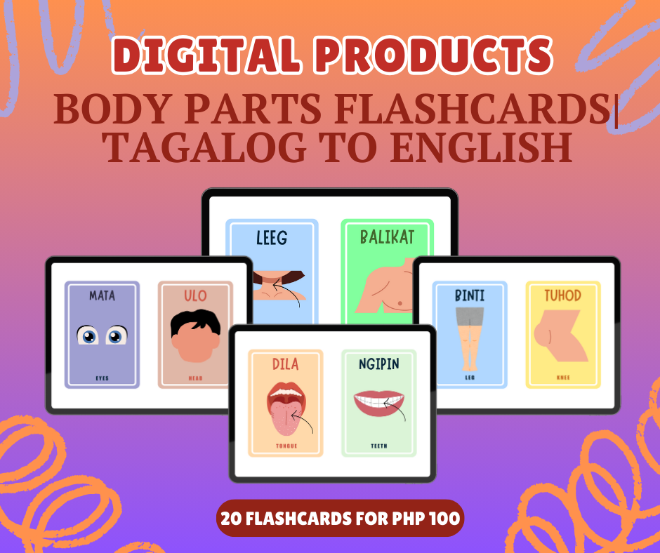 Body Parts Flashcards (20 Cards) w/ Filipino Translation