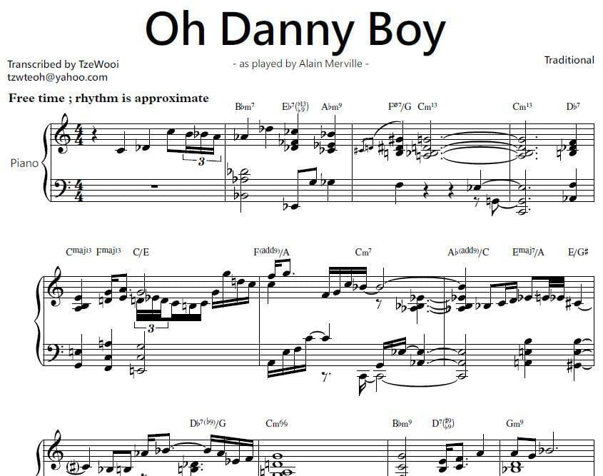 Oh Danny Boy - Alain Merville (solo piano transcription)