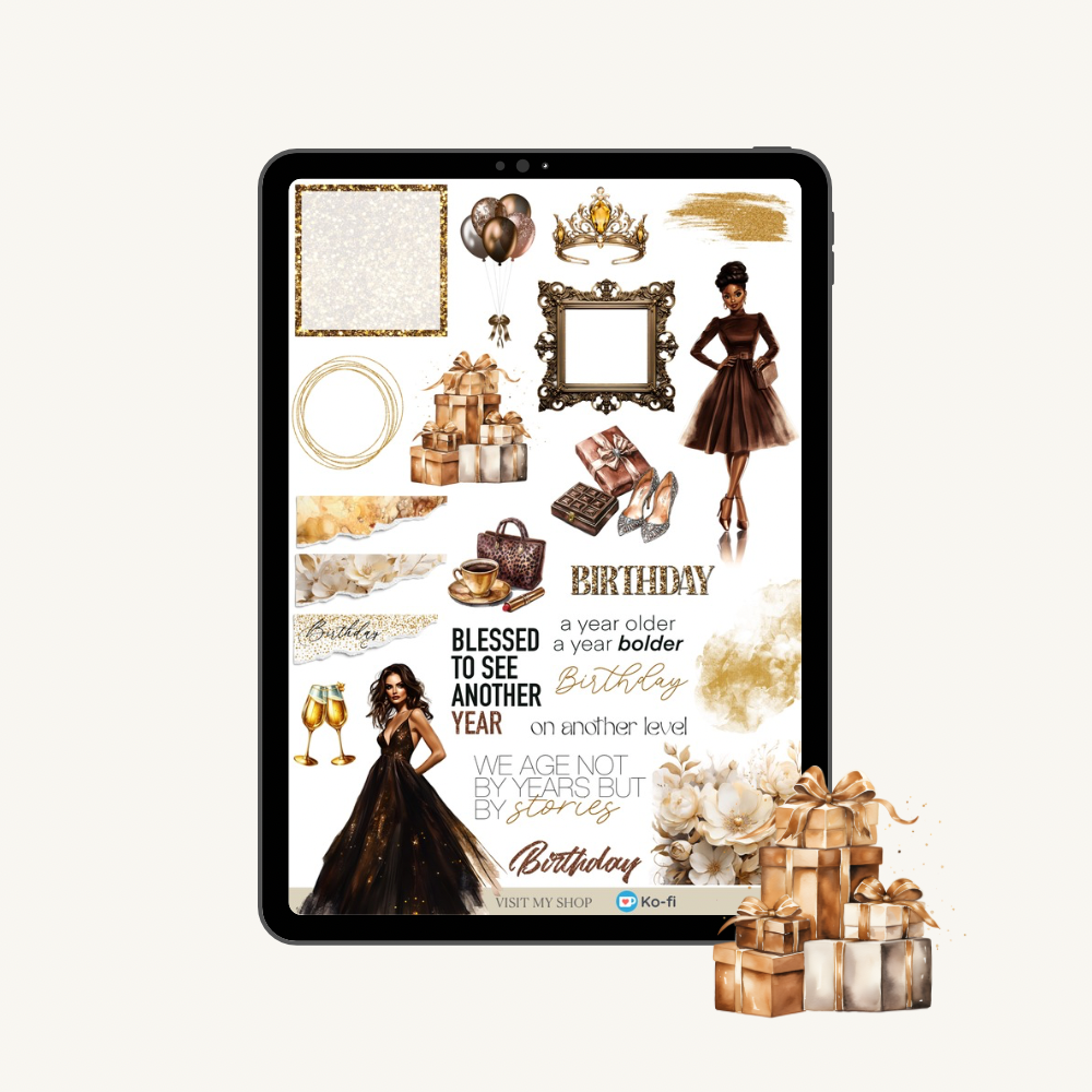 Bronze Birthday stickers, GoodNotes & PNG