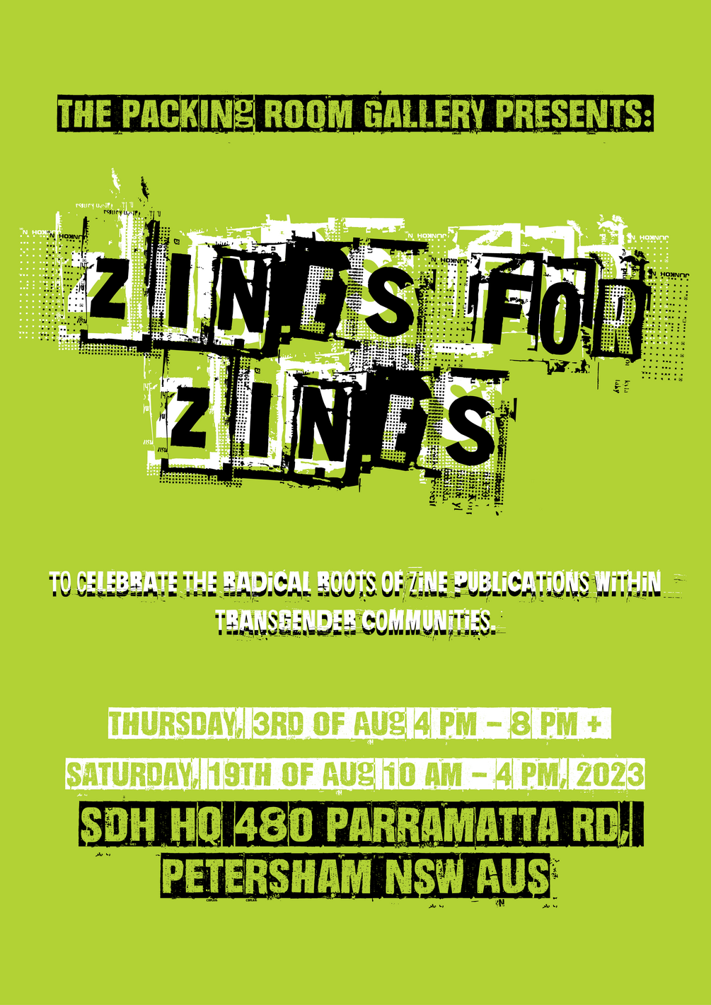 ZINES FOR ZINES - Free Event Poster AUG 2023