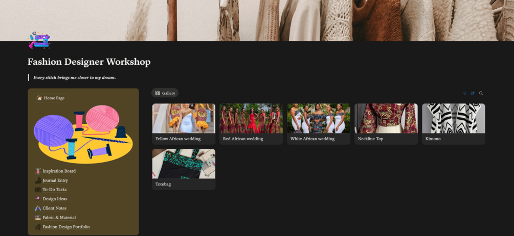 Fashion Designer Workshop Template (Notion)