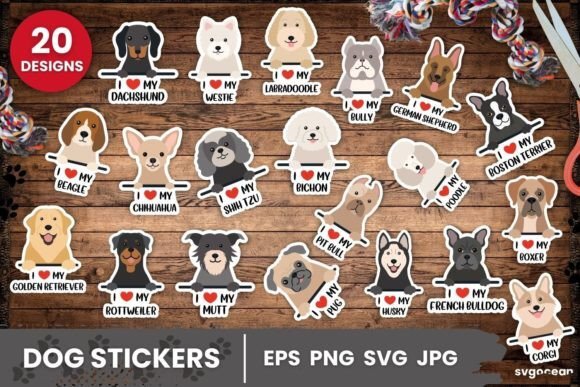 About 20 Dog Stickers SVG Bundle | Printable Graphic