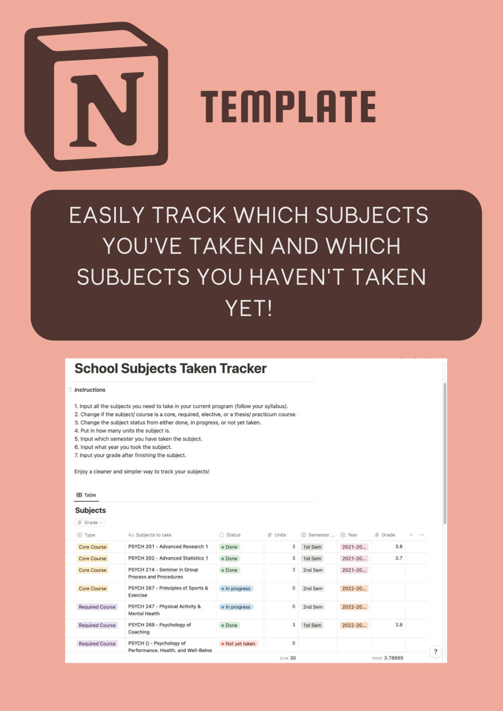School Subjects Tracker | NOTION TEMPLATE