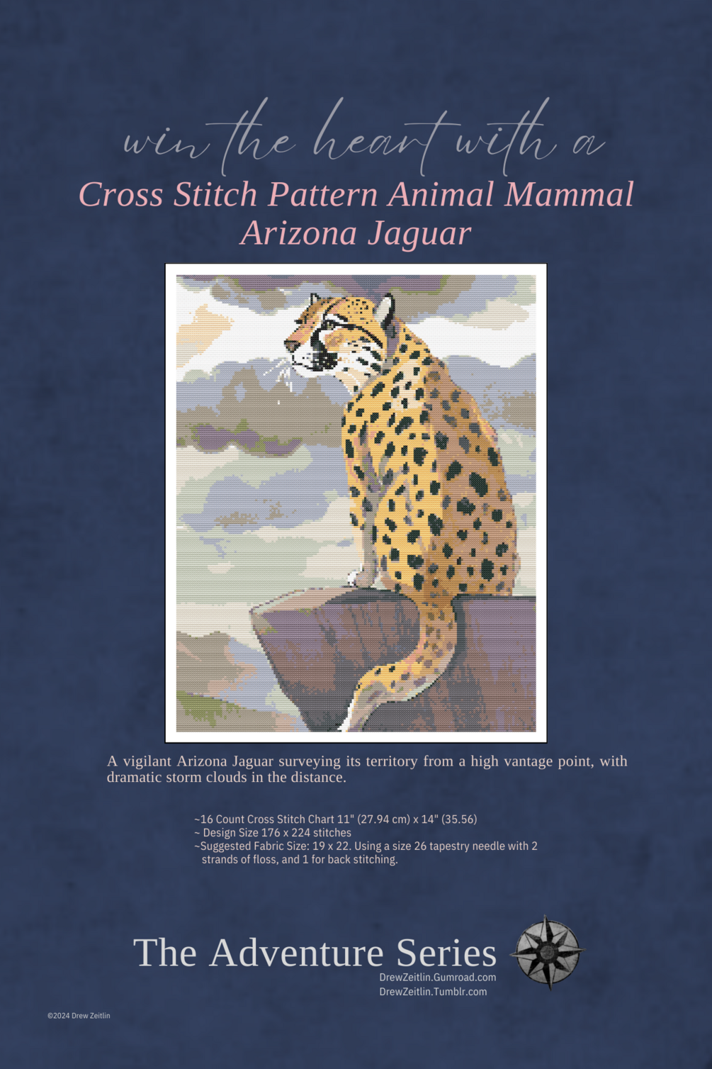 Cross Stitch Pattern Animal Mammal Arizona Jaguar