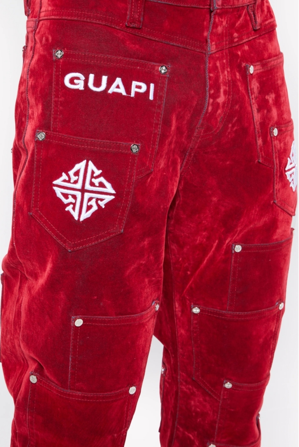 GUAPI Velvet Red Pocket Flared Denim