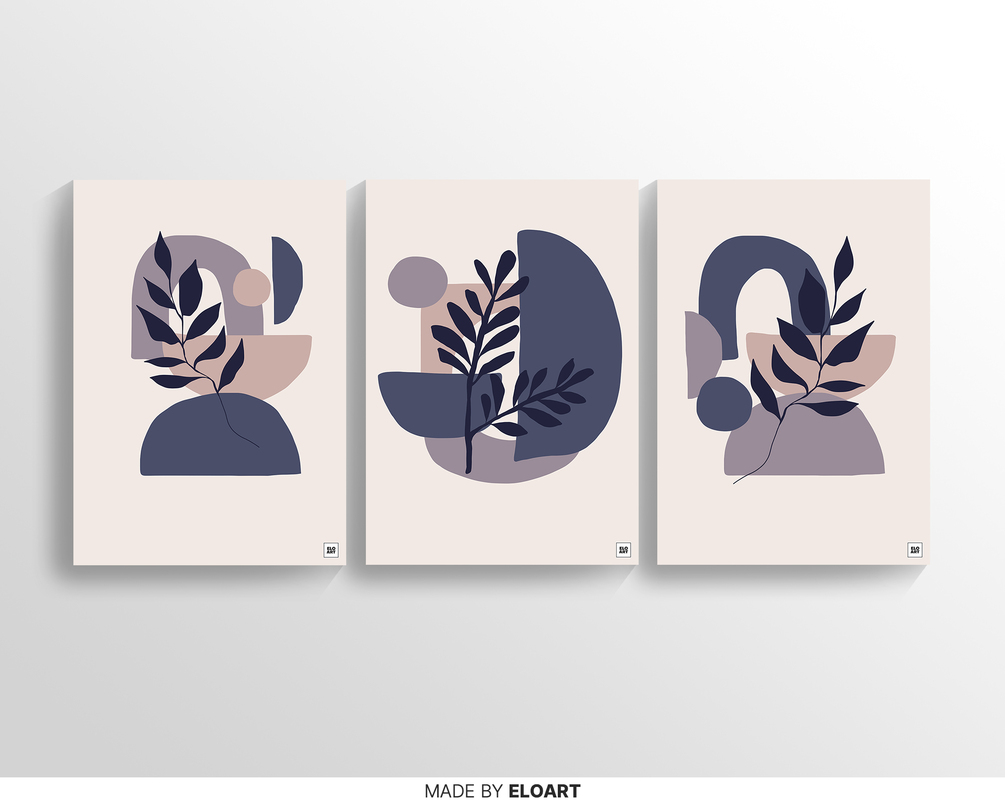 3 Piece Abstract Plant & Shape Printable Wall Art Set, Minimalist Home ...