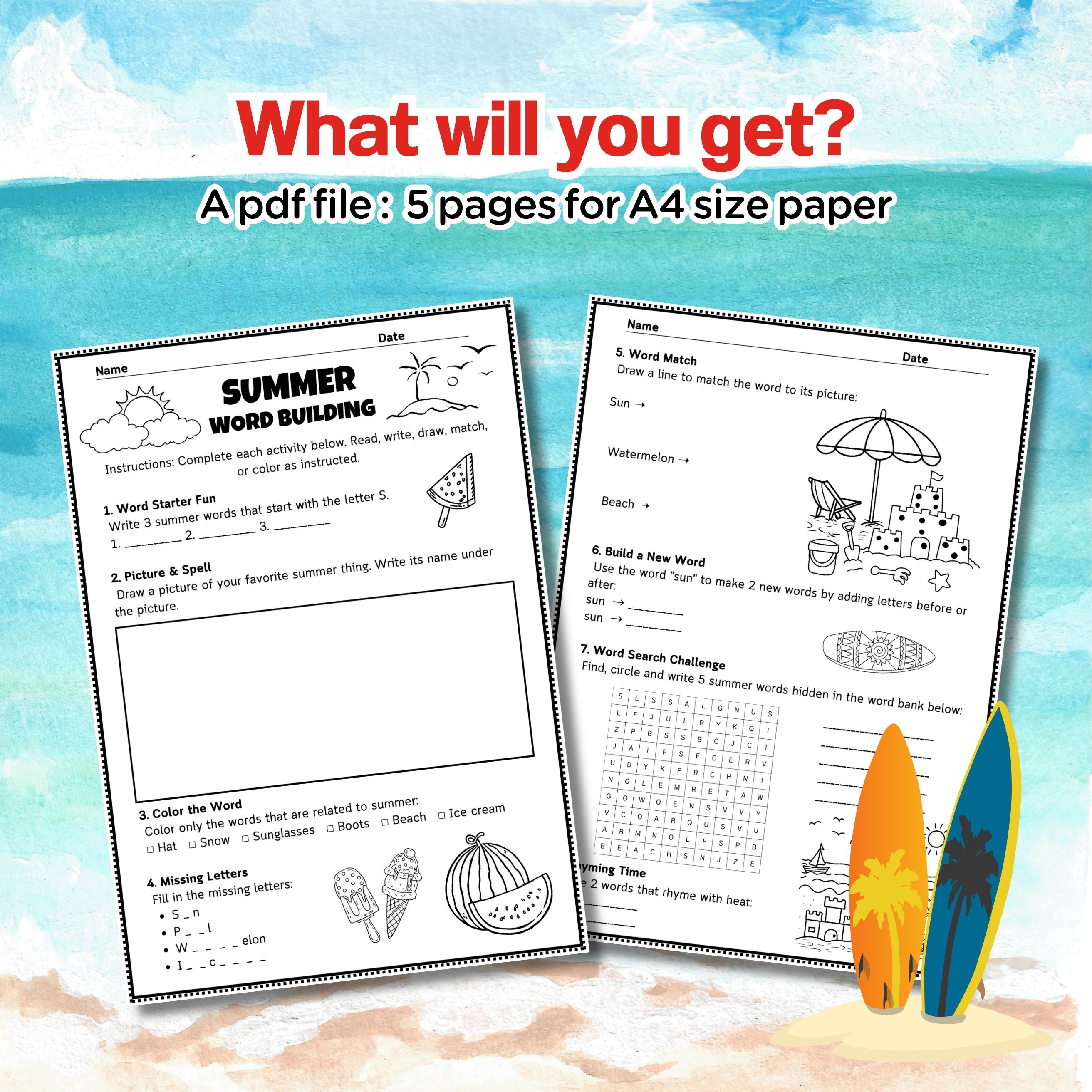 Summer Word Building Worksheet for Grades 1–3, Writing Worksheet ...