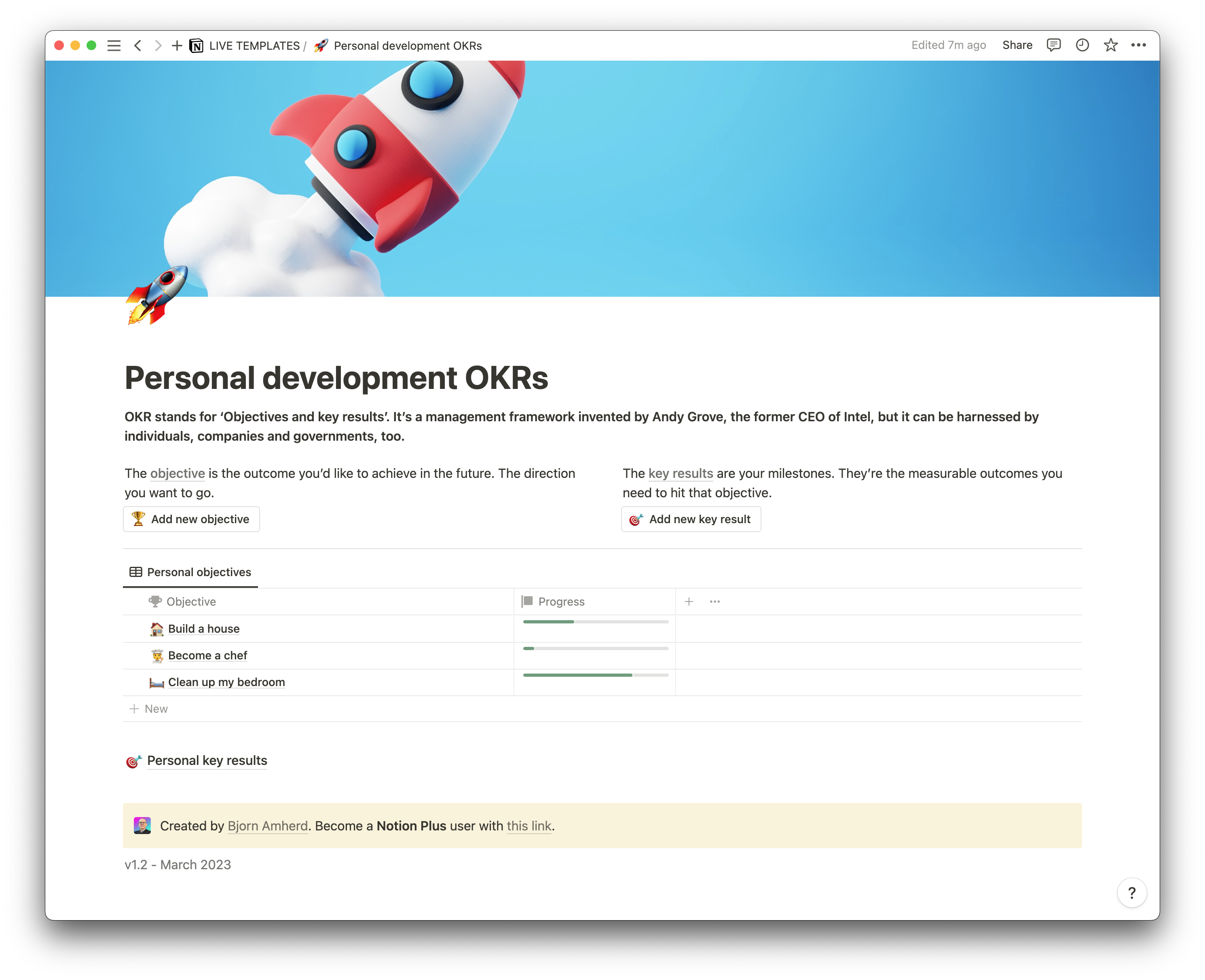 Personal Development Notion OKR Template