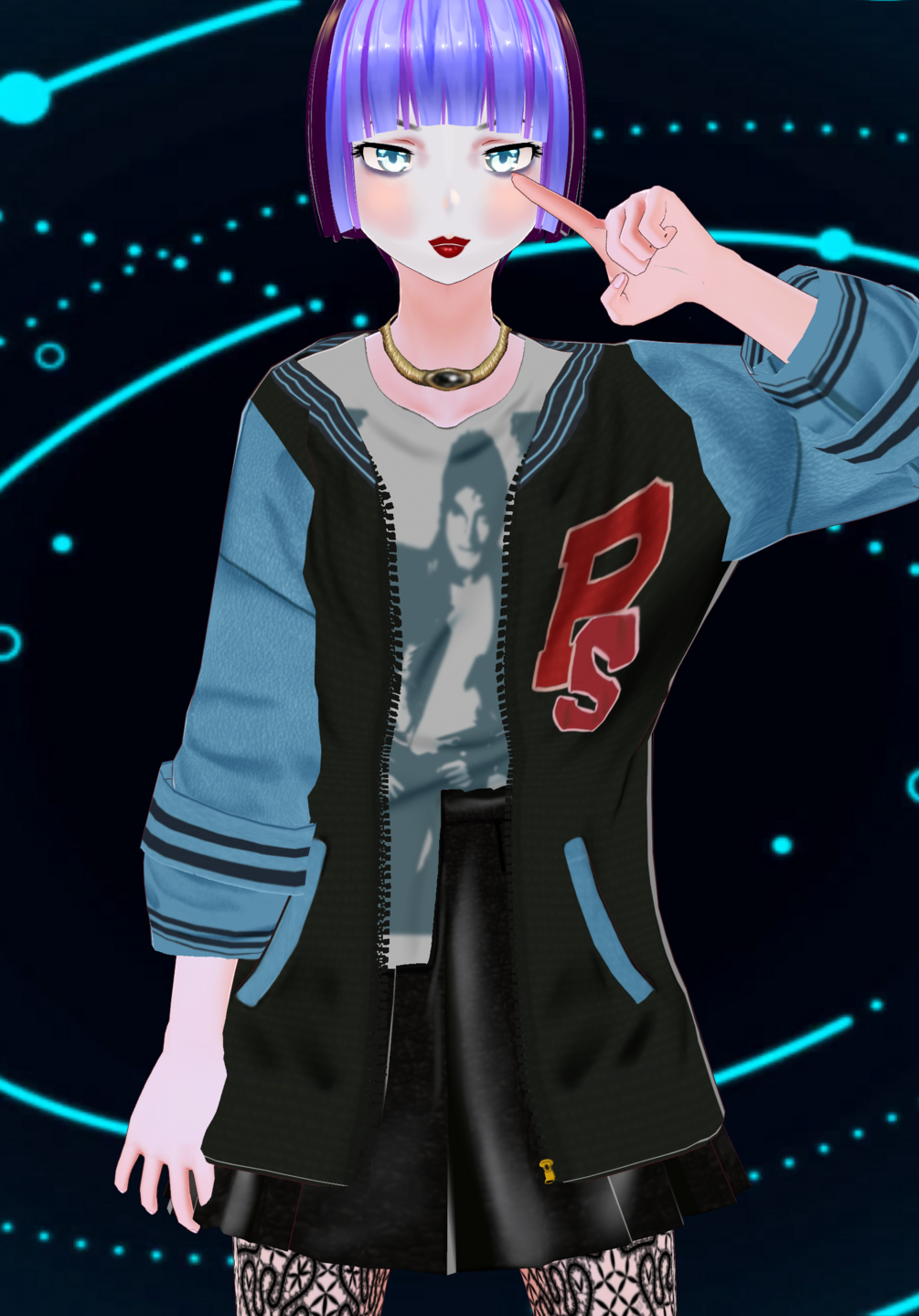 Girls PS Varsity 80s Jacket with MJ tee and leather pleaded mini skirt