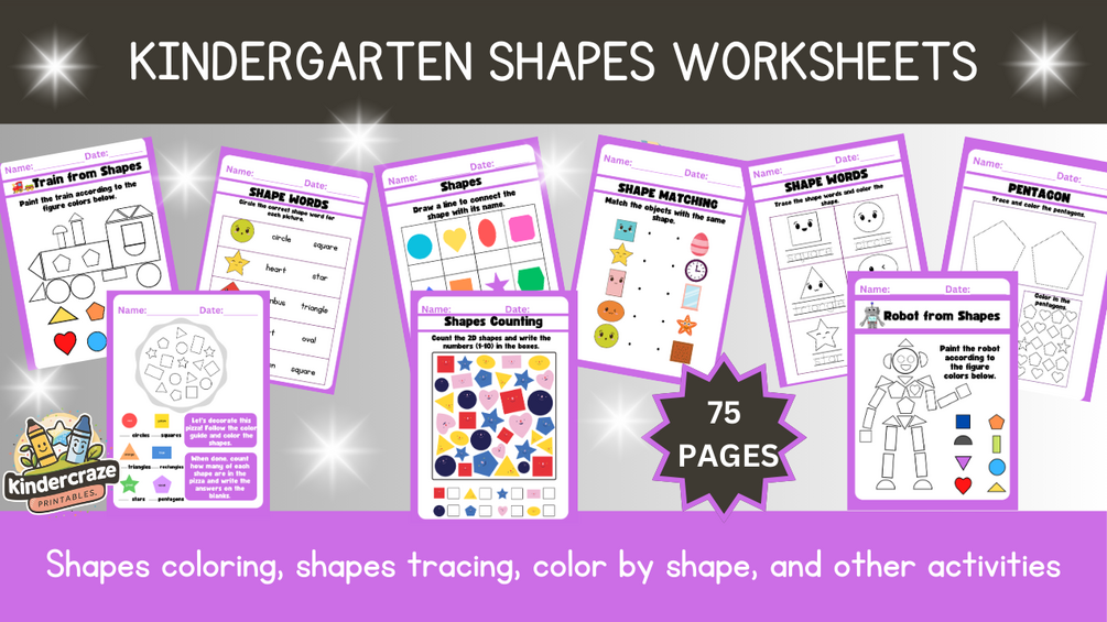 75-Page Kindergarten Shape Worksheet Bundle – Fun & Educational ...