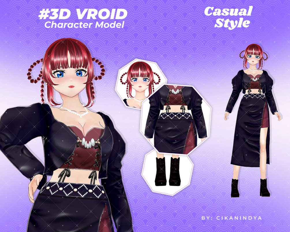 Digital Persona Sleek 3D Vroid Model Girl Zie With Crop top Pink And ...