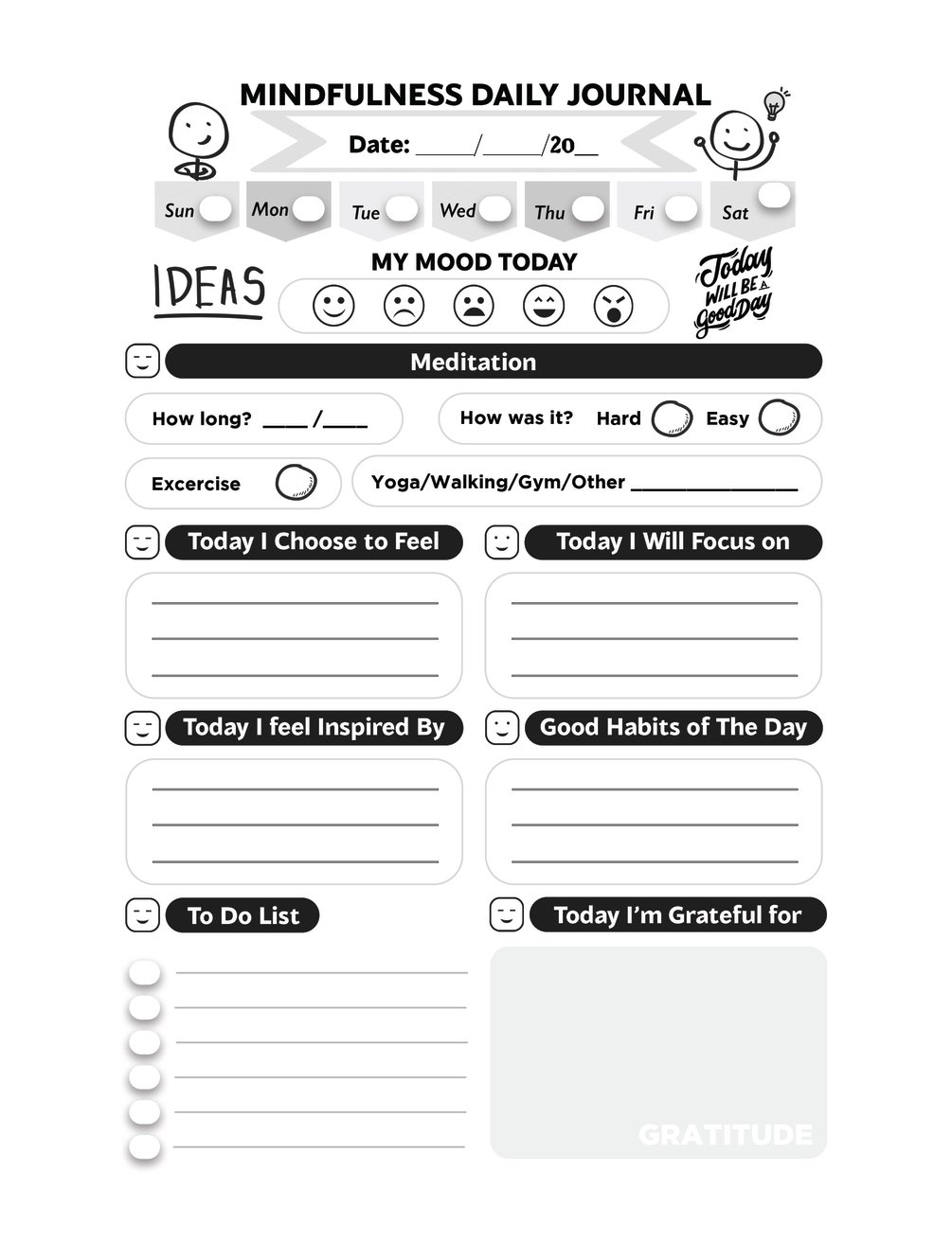 Daily Mindfulness Gratitude Journal For Kids Interior 140 Pages 8.5x11