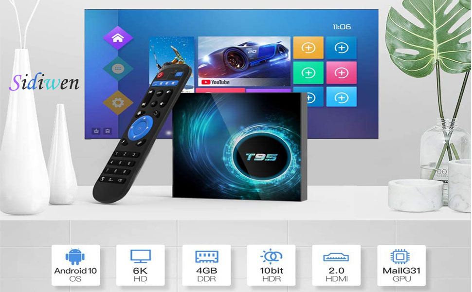 ANDROID BOX 10.0, SIDIWEN T95 ANDORID TV BOX 10.0 4GB RAM 32GB ROM QUAD-CORE 64-BIT ARM CORTEX ...