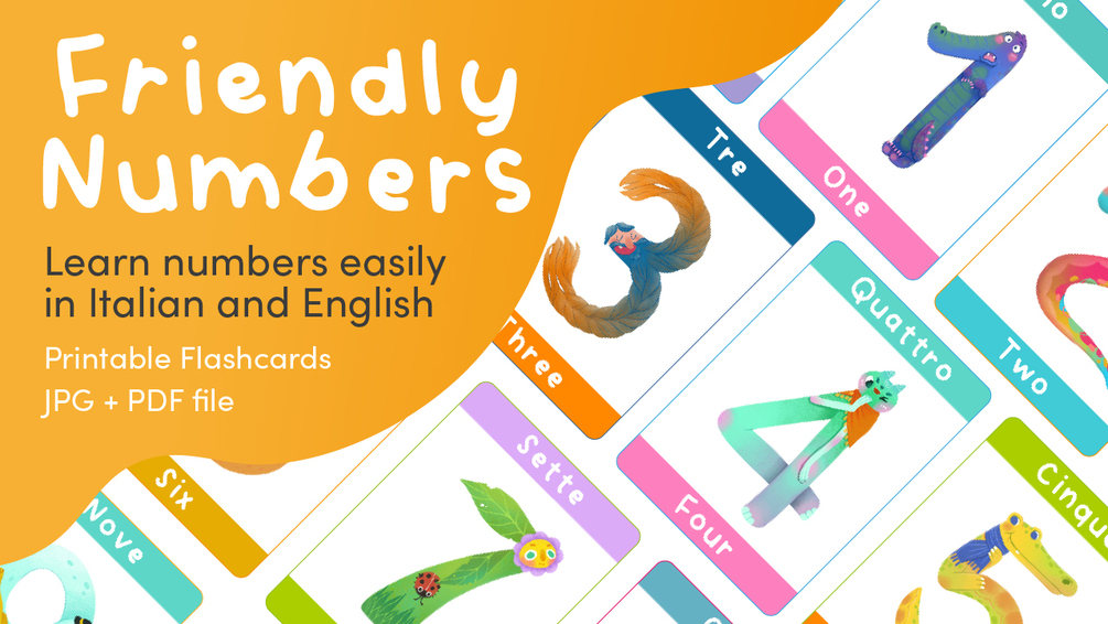 Friendly Numbers - Flashcards for children's instruction on Italian and ...