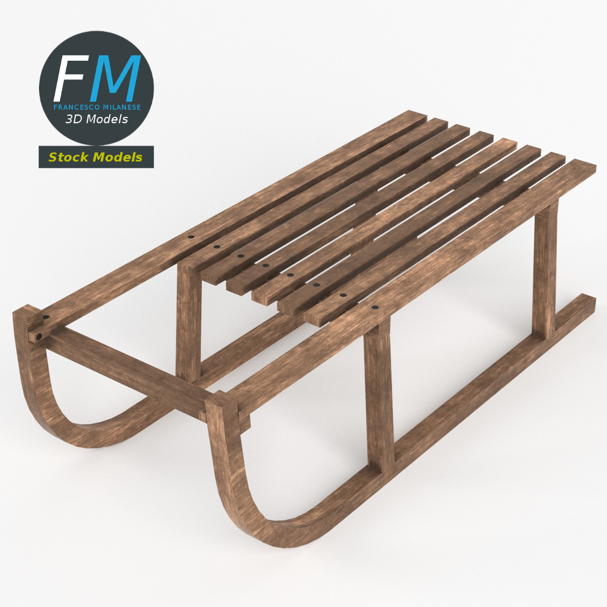 3D MODEL - Vintage wooden sled
