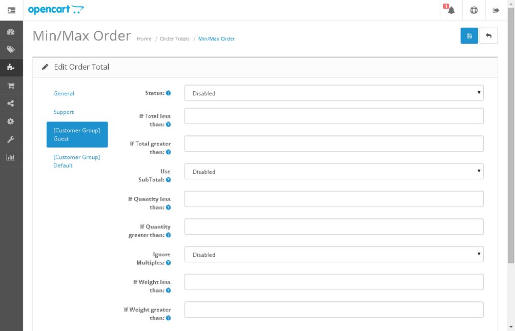 Min/Max Order ocmod module for Opencart 2.x