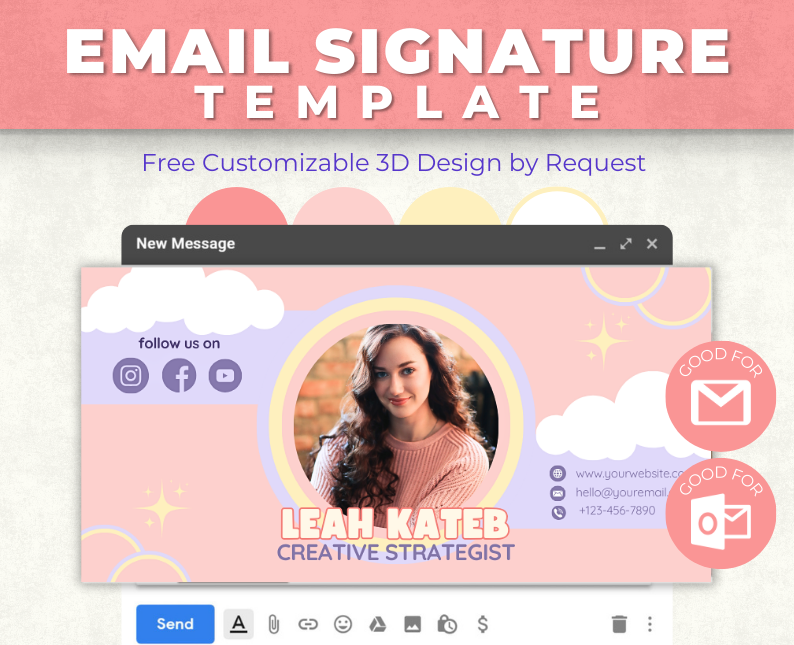 Editable Pastel Pink Email Signature Template for Gmail and Outlook ...