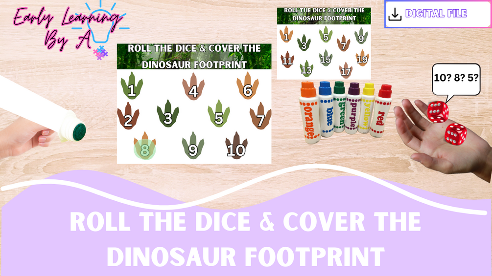 Roll and Cover Dinosaur Footprints - Dice Math Game